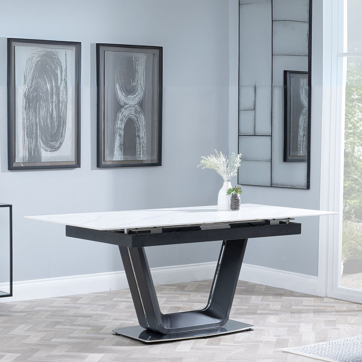 Buy Sicily White Ceramic Extending Dining Table with Black Cross Base ...
